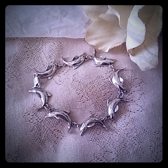 Vintage | Jewelry | Vintage Sterling Dolphin Link Bracelet | Poshmark
